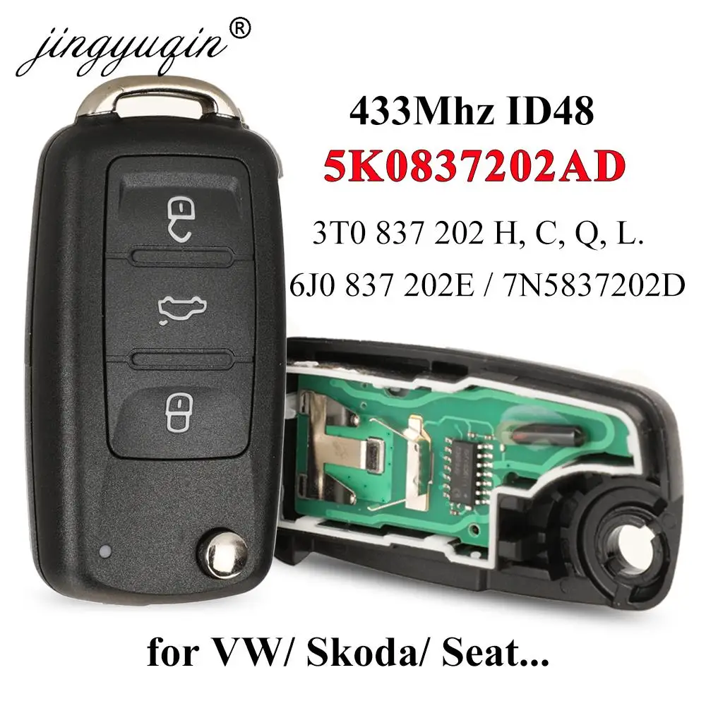 jingyuqin 3BT Remote Flip key 434MHz ID48 Chip for VW Volkswagen GOLF ...
