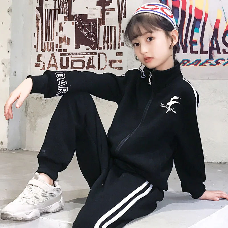 Spring Autumn Girls Striped Full Zip Fit Sweatshirt+Sweatpant Set ...