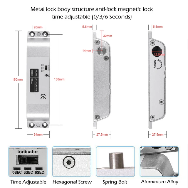 Adjustable Time Delay Fail Safe Mode Electric Drop Bolt Lock | EttaGadgets