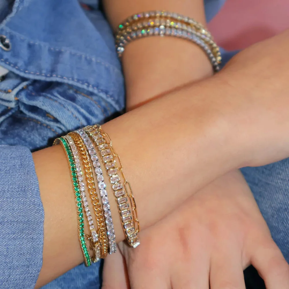 New 2mm Rainbow Cz Bracelets Colorful Shiny Cz Tennis Chain Trendy ...