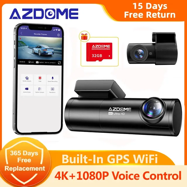 AZDOME M300S Car Recorders 4K + 1080P Rear Camera (Free 32G TF) 800MP ...