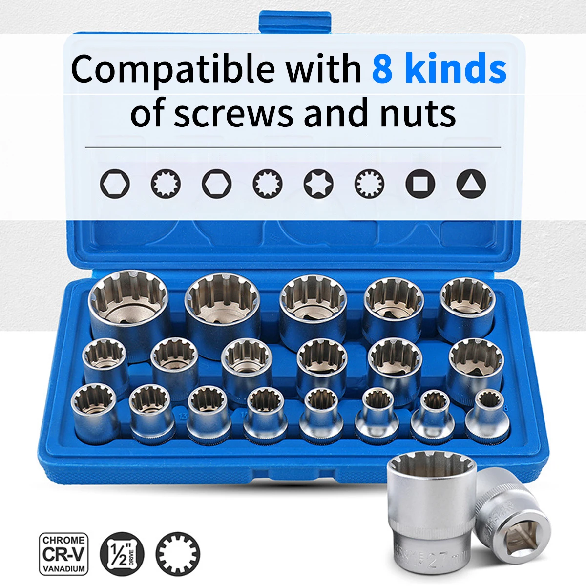19Pcs-Socket-Bit-Set-1-2-Inch-Tool-8-32mm-Multi-tooth-Nuts-Torx-Vehicle ...