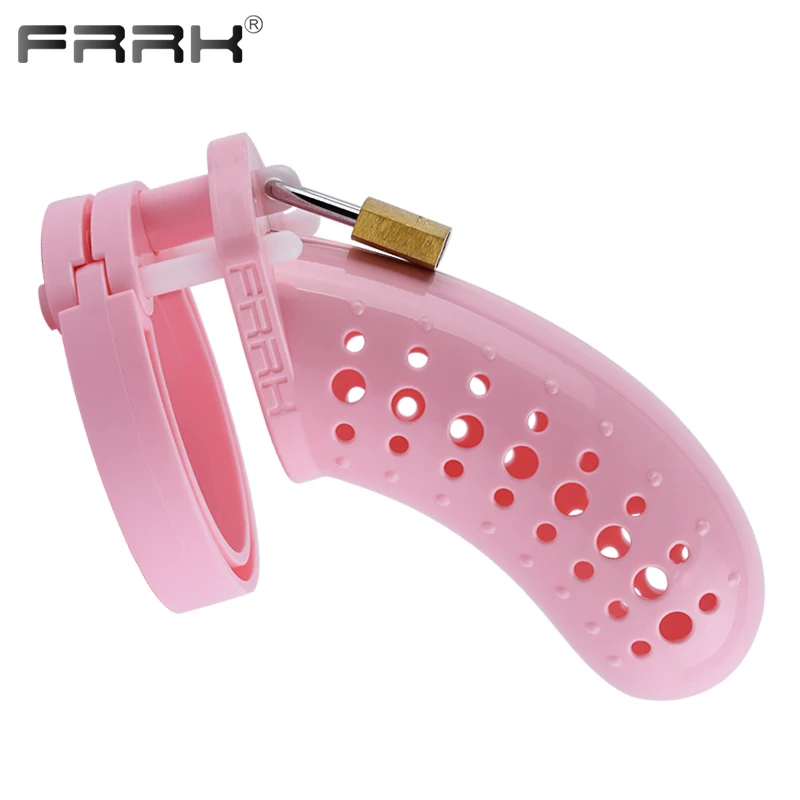 FRRK jaula para el pene de resina de plástico rosa, dispositivo con 5 anillos para el pene ...