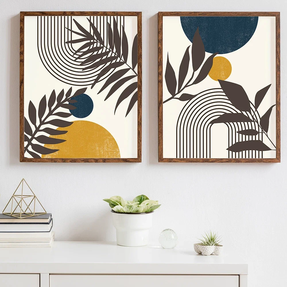 Abstract Blue Yellow Midcentury Nature Canvas Painting Modern Posters ...