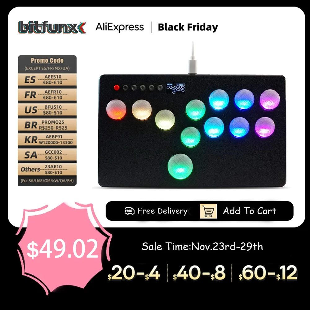 FightingBox-Mini-Hitbox-RGB-tombol-Flatbox-Arcade-lightstick-Hot-SWAP-Kailh-Switch-Arcade-Stick ...