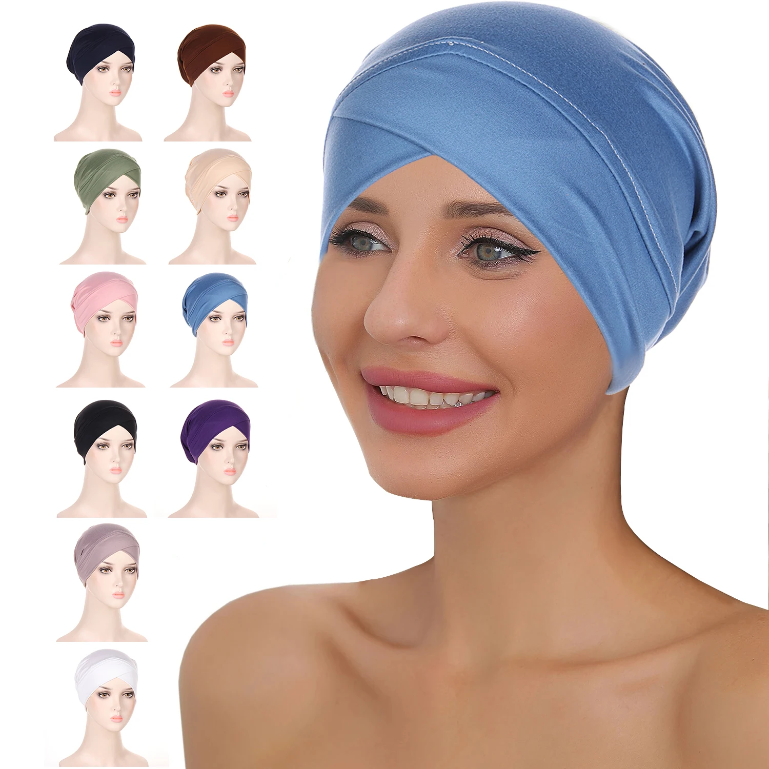 Women-s-Crossed-Dome-Hijab-Hat-Brushed-Milk-Silk-Pullover-Hat-Ladies ...