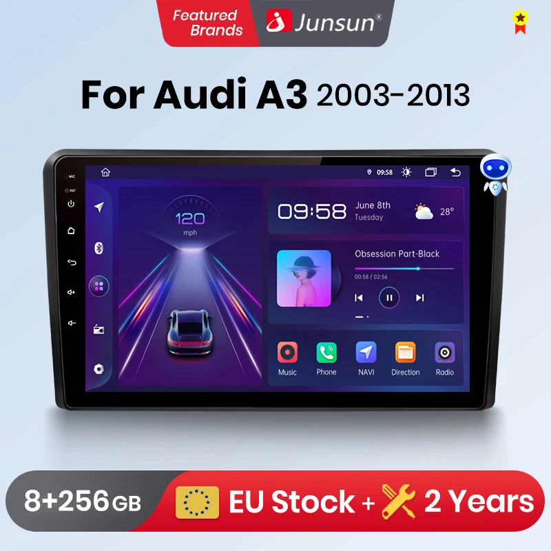 Junsun V1pro 2 din Android Auto autoradio Pour Audi A3 8P 2003 2013 Carplay 4G Netflix systèmes ...