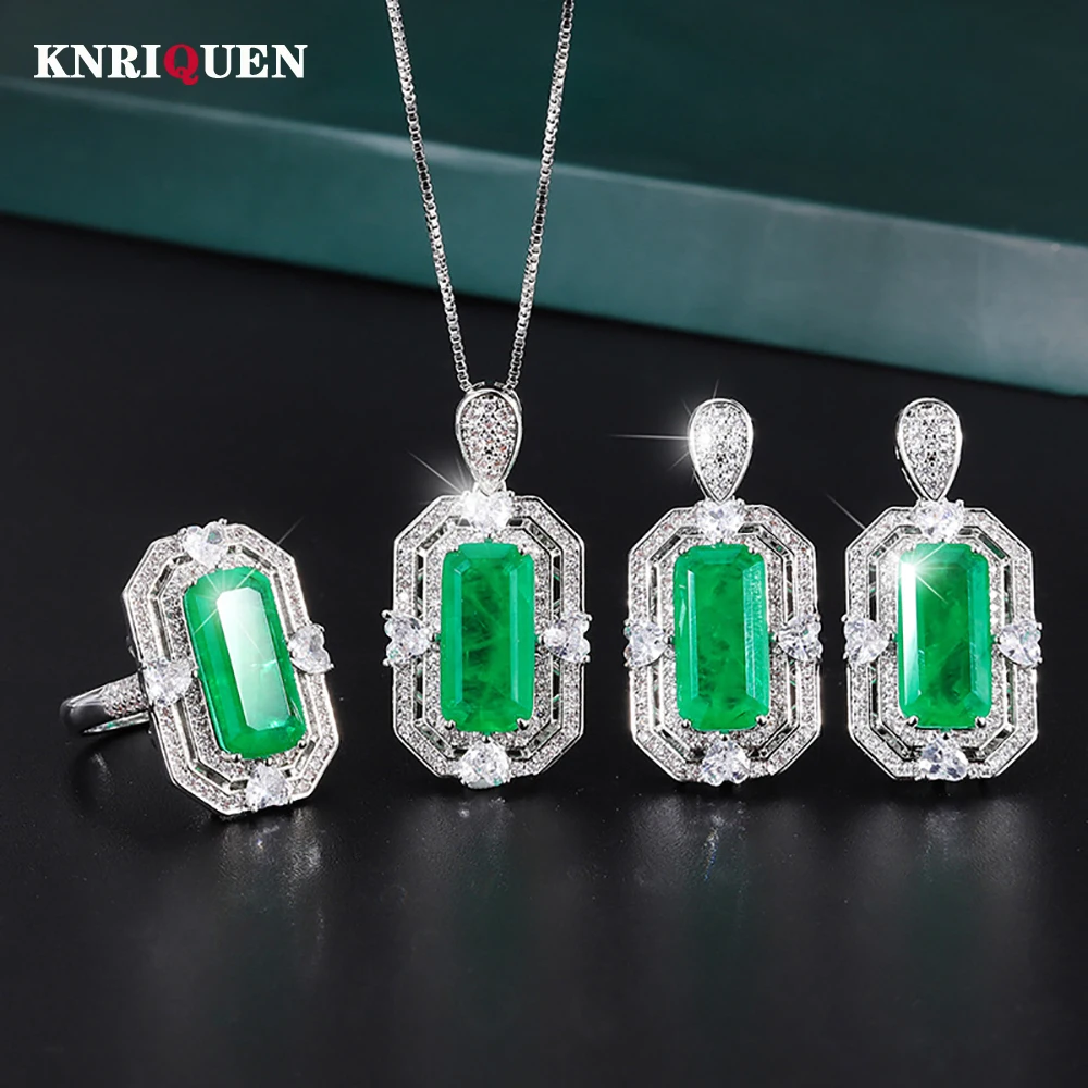 Vintage-8-16mm-Emerald-Gemstone-Necklace-Pendant-Ring-Earrings-Luxury ...