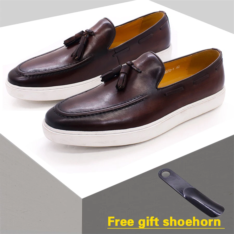Men's Premium Leather Shoes Casual Shoes Tassel Handmade Leather Shoes ...
