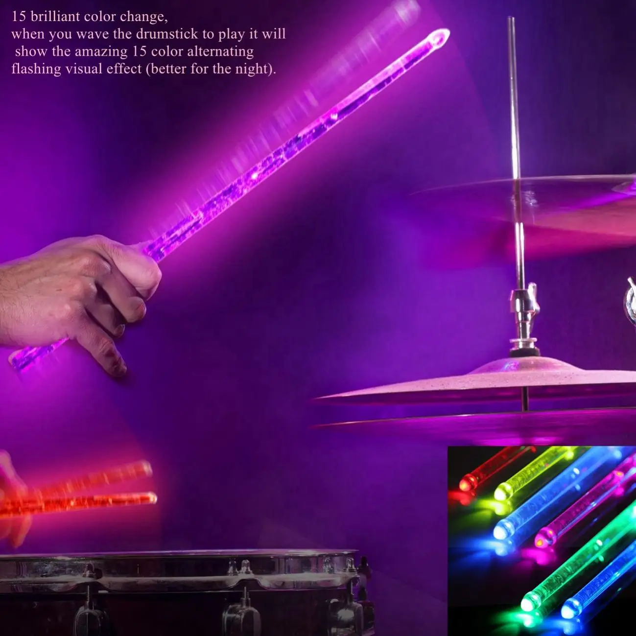 Luminous-Drumsticks-Rechargeable-Battery-Led-Light-Up-15-Color-Glow ...
