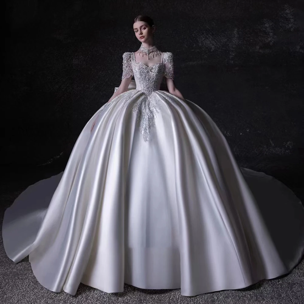 Customized Ball Gown Wedding Dresses Satin Applique Vestido Casamento ...