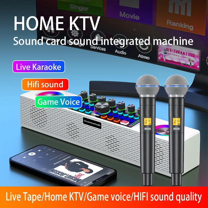 New-SY8-Live-Karaoke-Device-Speaker-Sound-Card-Dual-Wireless-Microphone-Sound-Card-Integrated ...