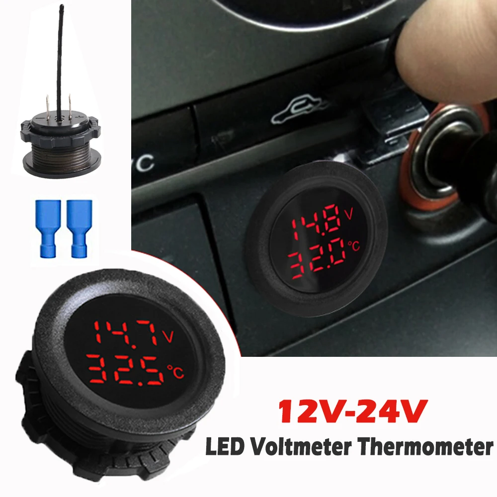 12-24V-Car-Moto-Round-Temperature-Voltmeter-Auto-Voltage-Meter-Display ...