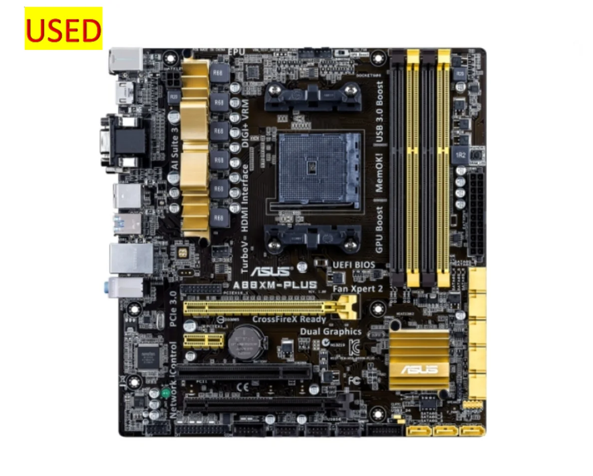 Used ASUS Socket FM2/FM2+ A88XM PLUS Motherboard AMD A10 DDR3 64GB PCI E 3.0 HDMI compatible A8 ...