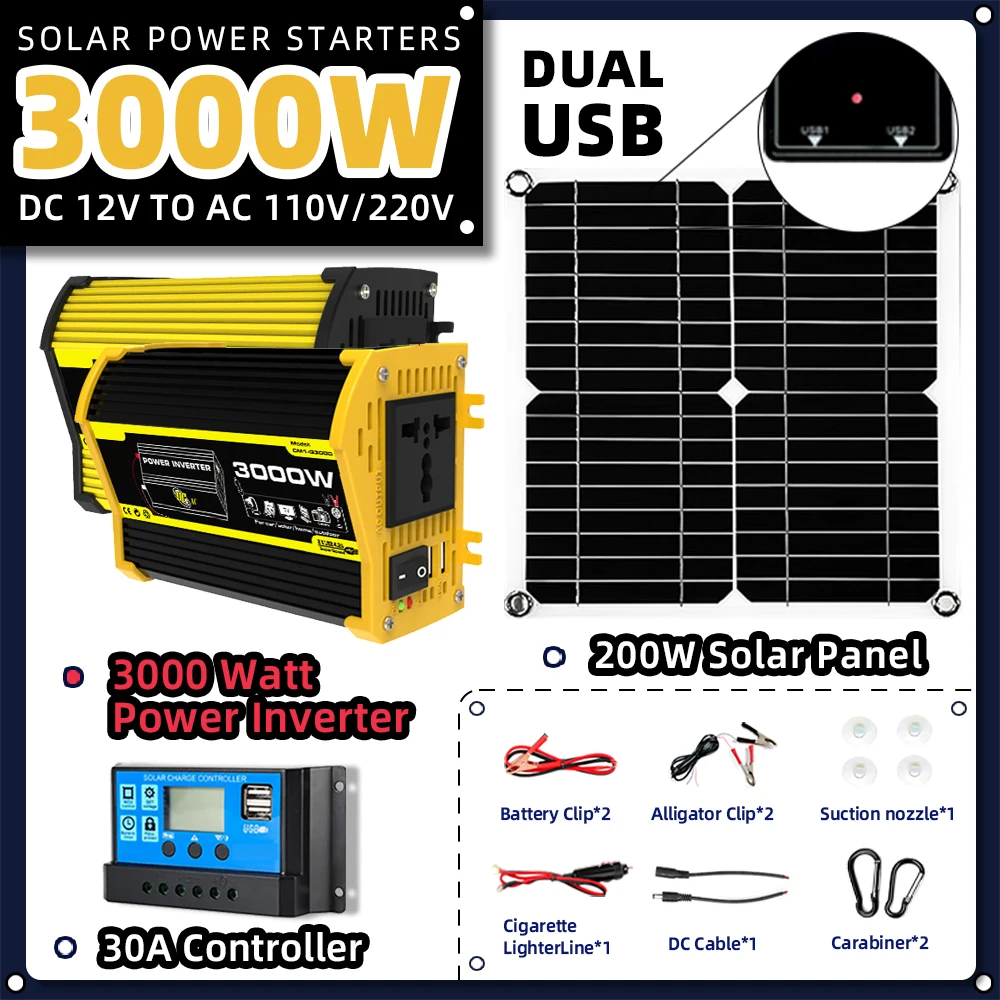 200W5V-Solar-Panel-USB-3000W-Inverter-Solar-Kit-with-30A-Controller-off ...
