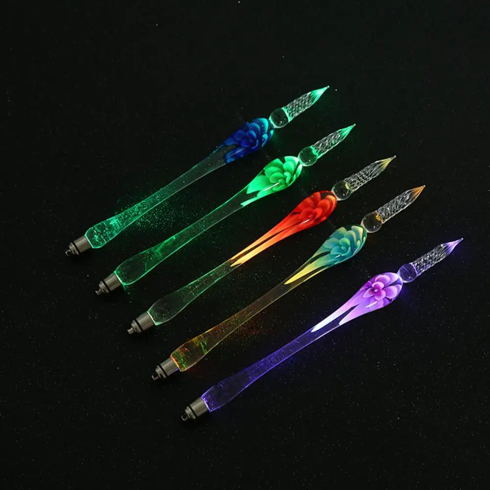 1-Set-Transparent-Inside-Flower-Glass-Writing-Pen-Faux-Crystal-Writing ...