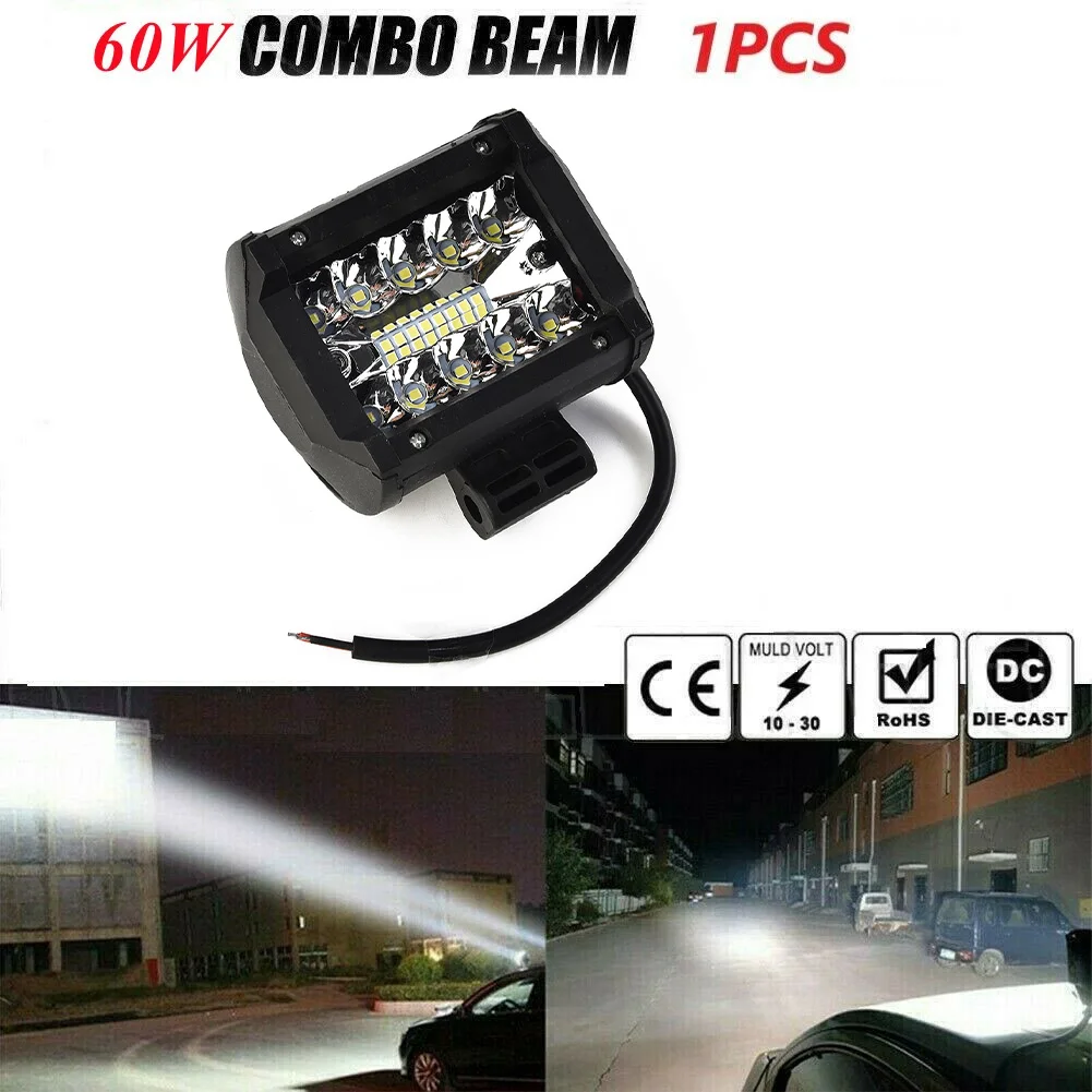 1 PC 60W LED Work Light Bar Spot Flood Combo Pods Offroad Fog Lamp SUV ...