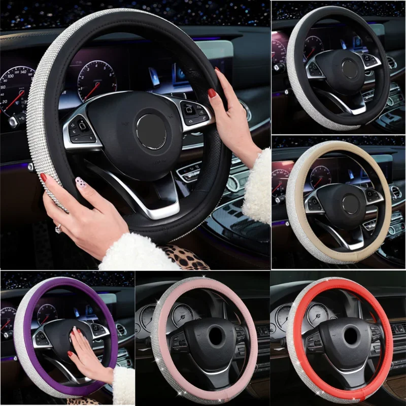 Rhinestones Car Steering Wheel Cover Leather Bling Crystal Diamond ...