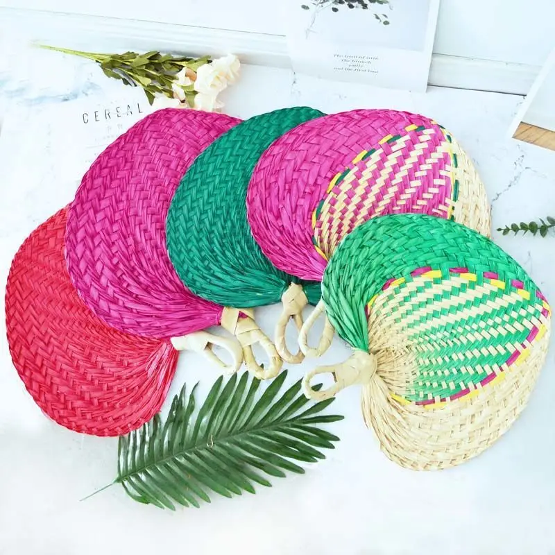 Chinese-Style-Handmade-Straw-Fan-Hand-Woven-Palm-Leaf-Hand-Woven-Heart ...
