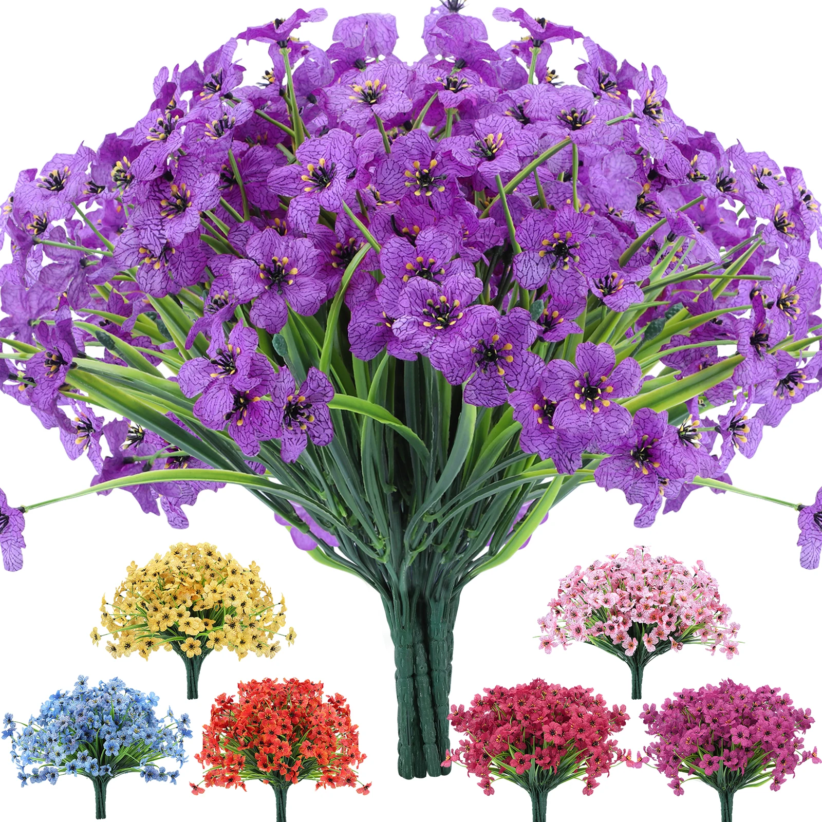 10-Bundles-Artificial-Flowers-Violet-Fake-Simulation-Flowers-Plast ...