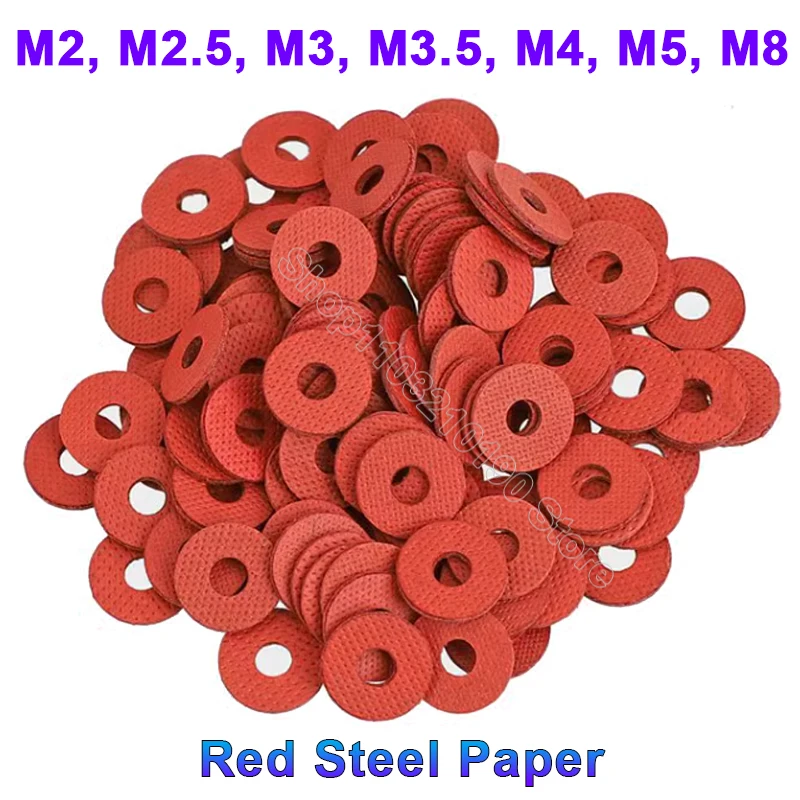 100-500Pcs-Red-Steel-Paper-Fiber-Insulating-Flat-Washer-M2-M2-5-M3-M3-5 ...