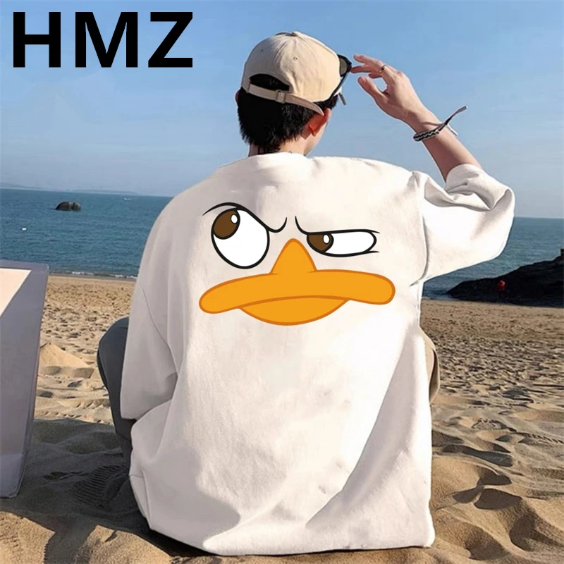 HMZ Vintage Anime Duck Print T Shirt Funny Men Summer Casual Oversize ...