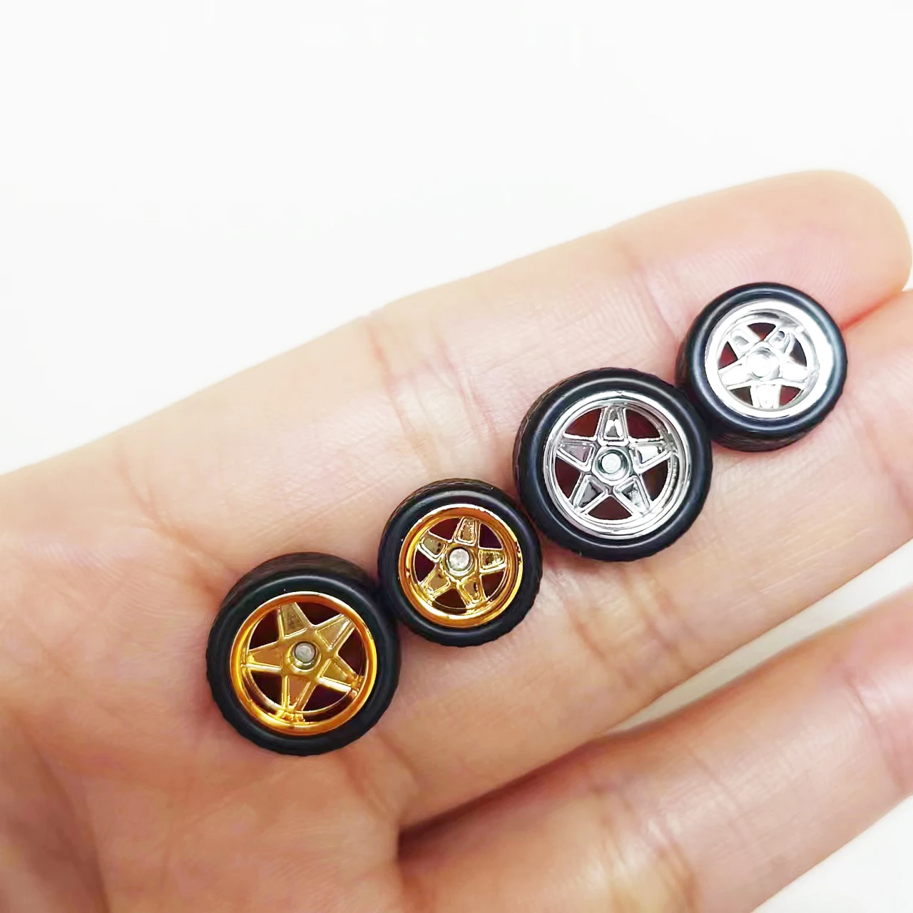2Sets 1/64 Alloy Car Drag Wheels Staggered Front Small Rear Large Tires ...