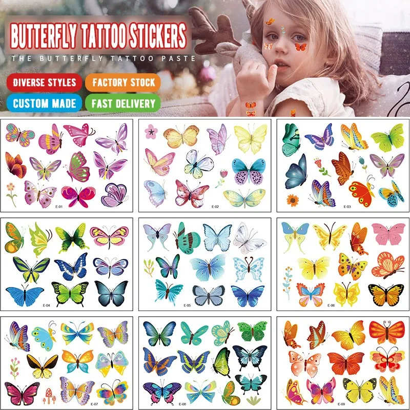 12-Waterproof-Kids-Cartoon-Tattoo-Stickers-Cute-Colorful-Butterfly ...
