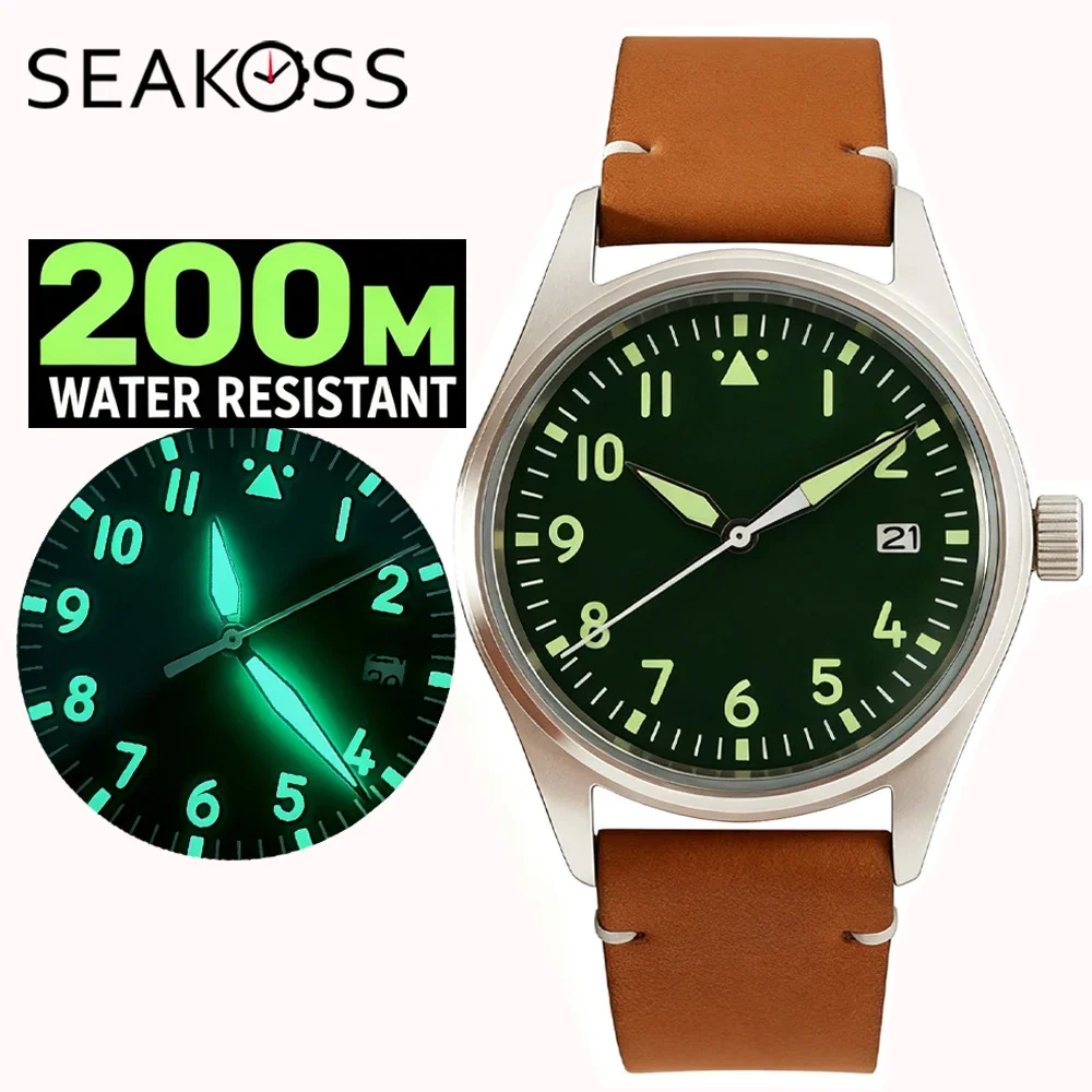 SEAKOSS 39mm Pilot Men'S Watch NH35 Automatic Mechanical Movement 200M ...