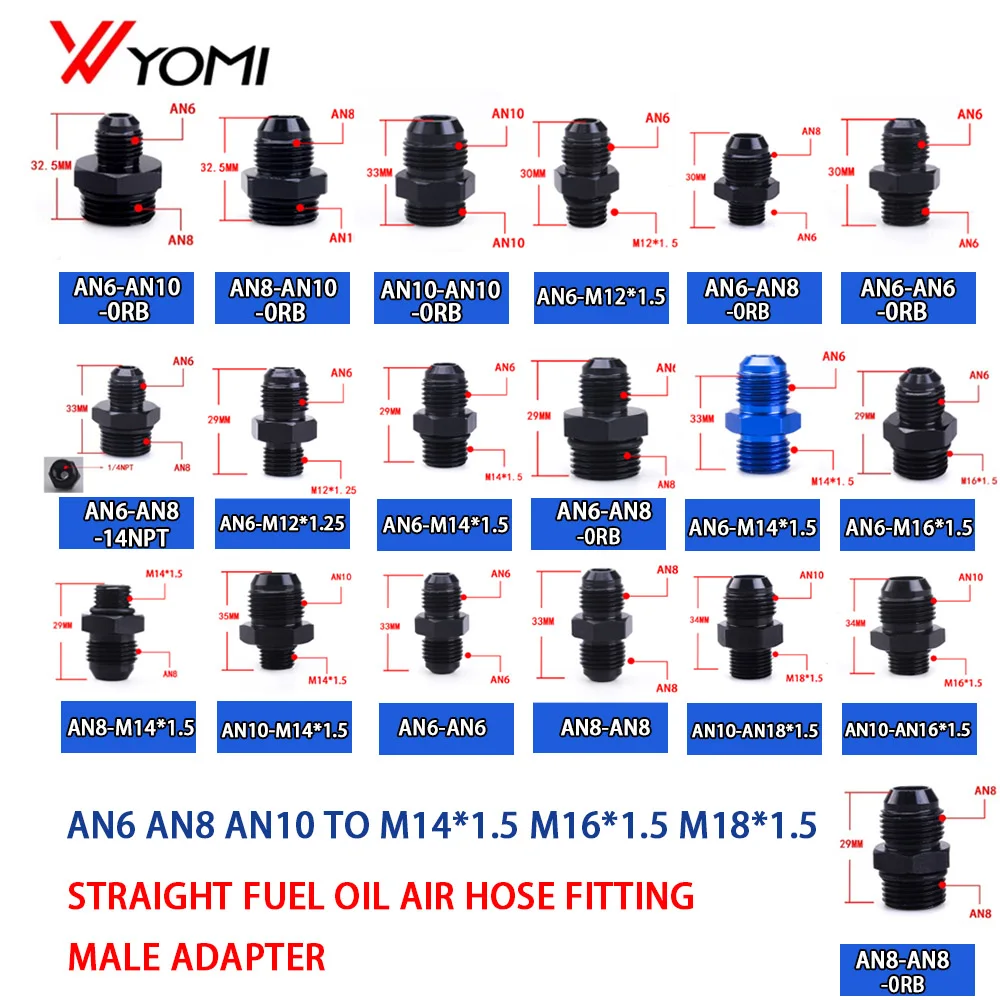 Universal AN6 AN8 AN10 To AN To M14/M16/M18x1.5 Thread Straight Fuel ...