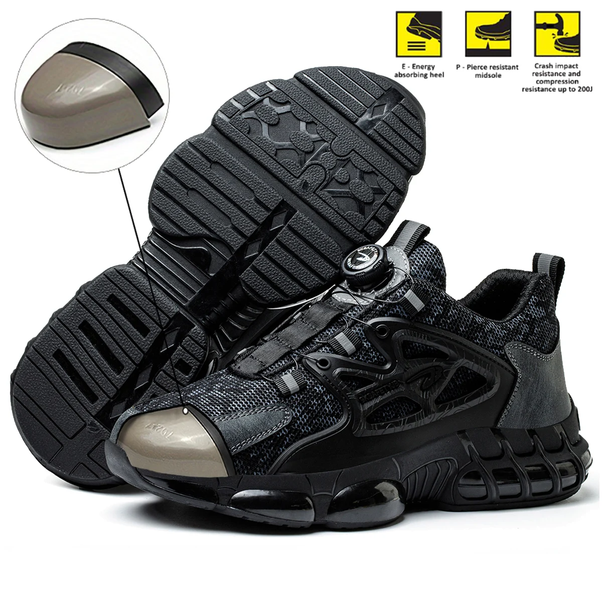 Rotating-Button-Safety-Shoes-Men-Black-Work-Sneakers-Indestructible ...