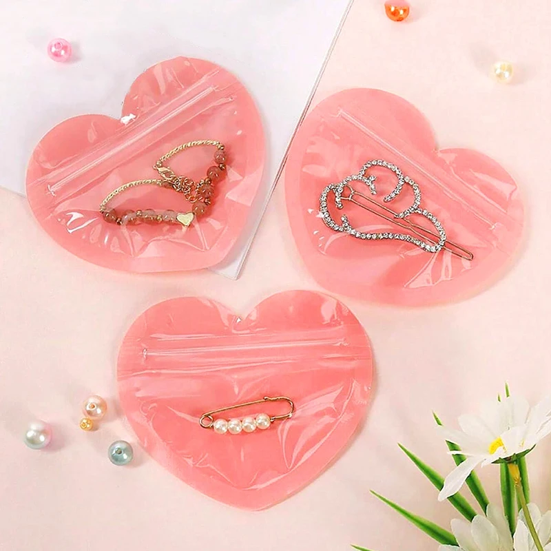 10Pcs-Pink-Heart-Shape-Bag-Cute-Self-Seal-Plastic-Bags-Jewelry-Earrings ...