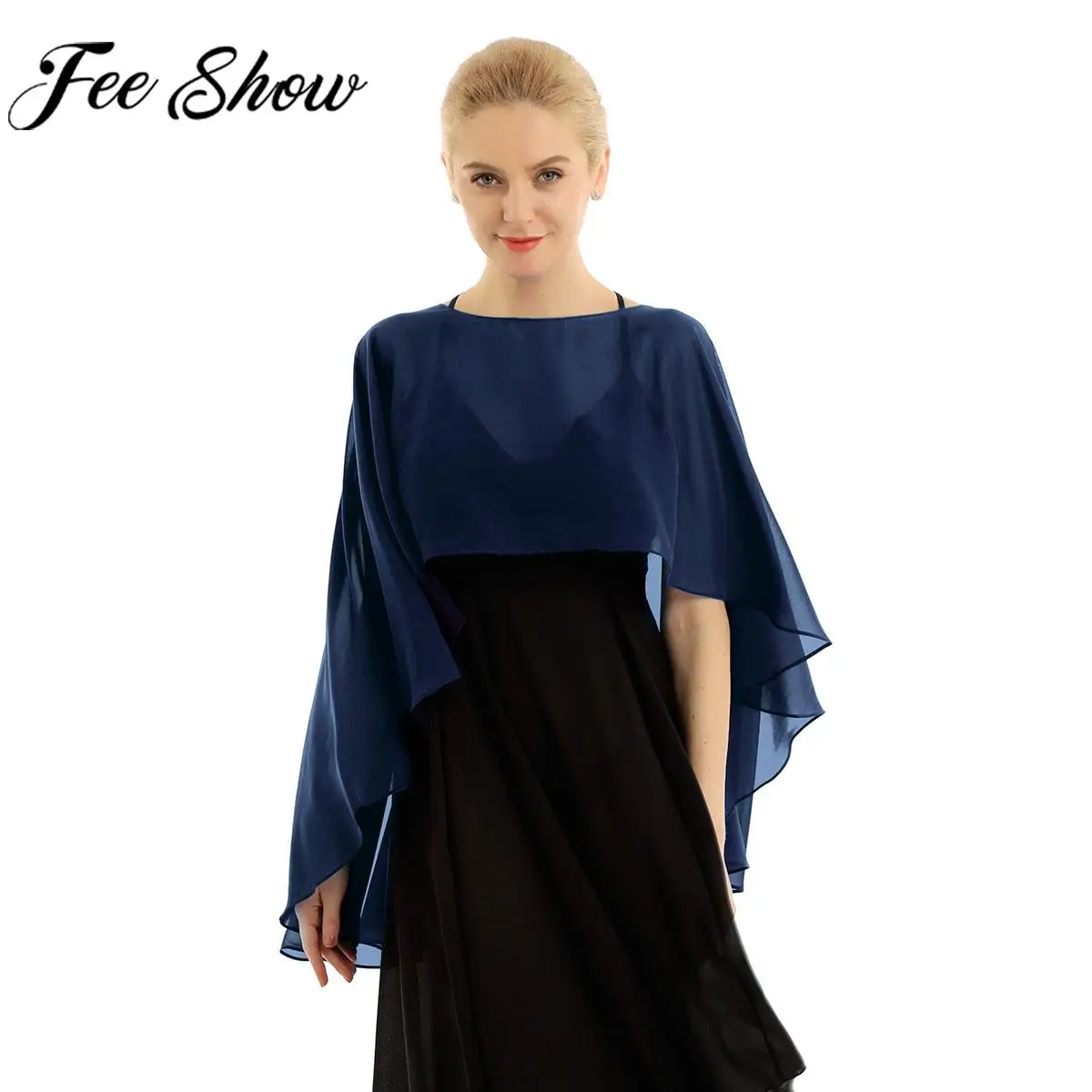 Women Soft Chiffon Solid Pullover Capes Shawl Hi-low Hem Thin Shrug ...