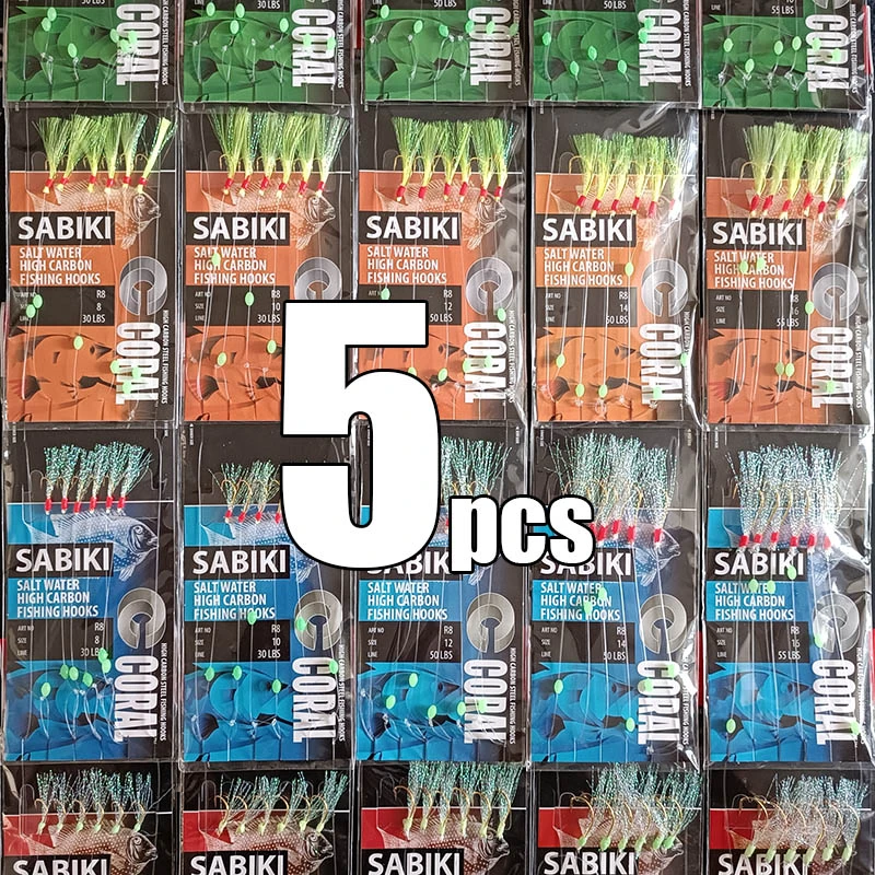 Lunker Sabiki Rigs 5pcs Hooks Saltwater Fishing Lures Luminous Glow ...