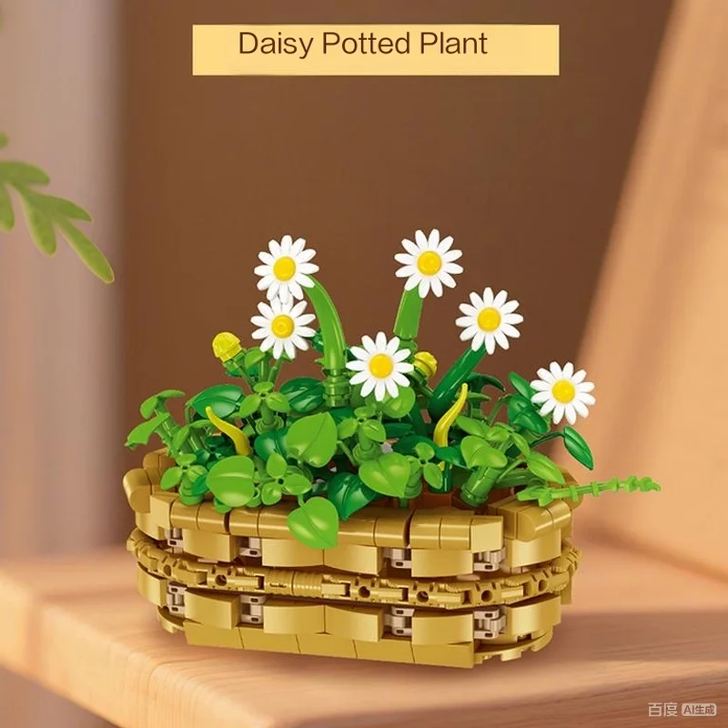 Daisy Potted Plant Bricks Model Bellis Perennis Flower Building Blocks ...