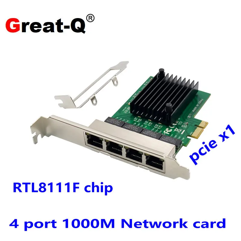 PCIe para Quad Port RJ45 Gigabit Ethernet NIC Placa de rede, PCI-E para ...