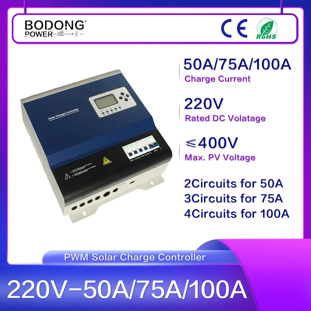 50A 75A 100A 220V PWM Solar Charger Controller for PV Panels Charge To ...