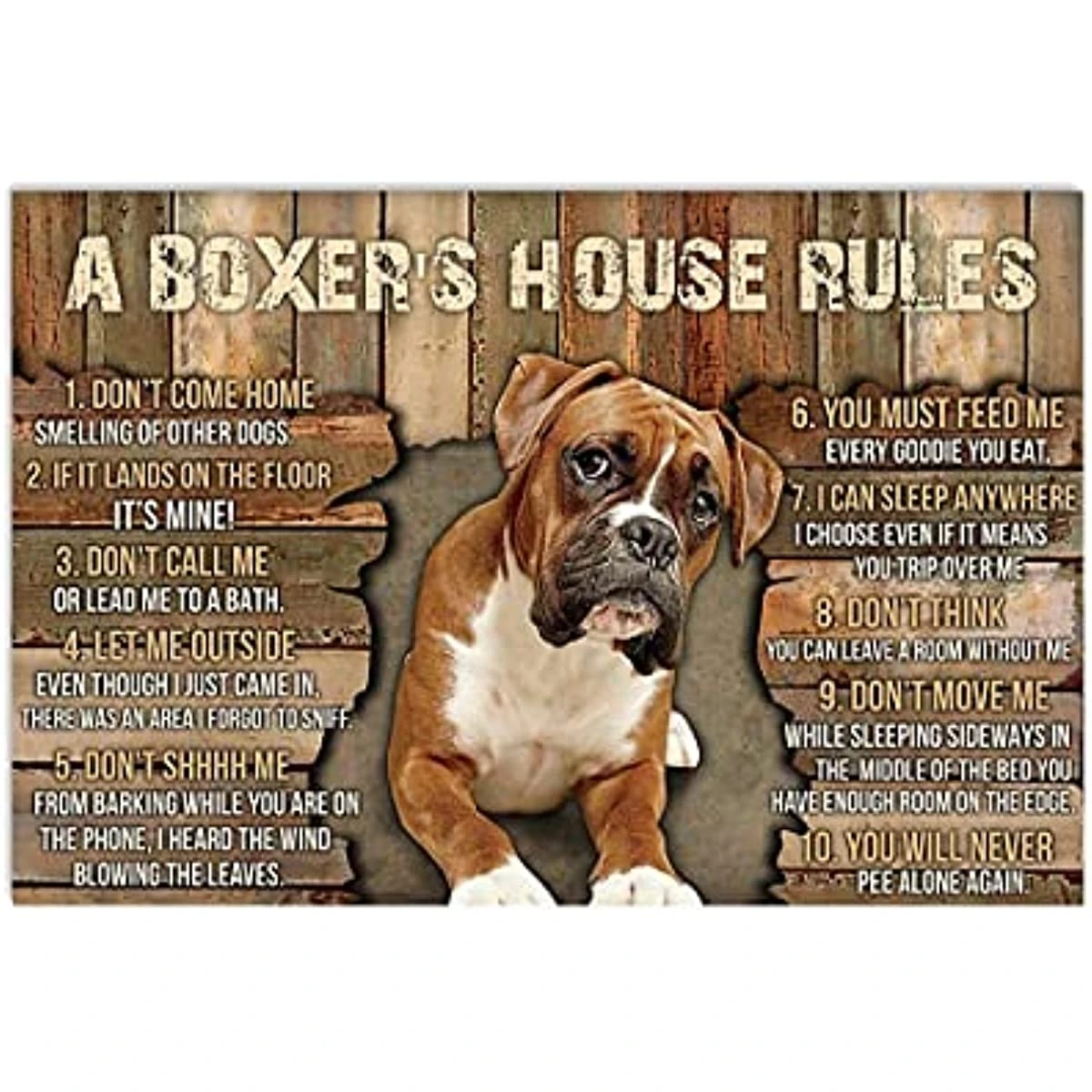 A Boxer's House Rules Funny Boxer Dog Lover Horizontal Metal Tin Signs ...