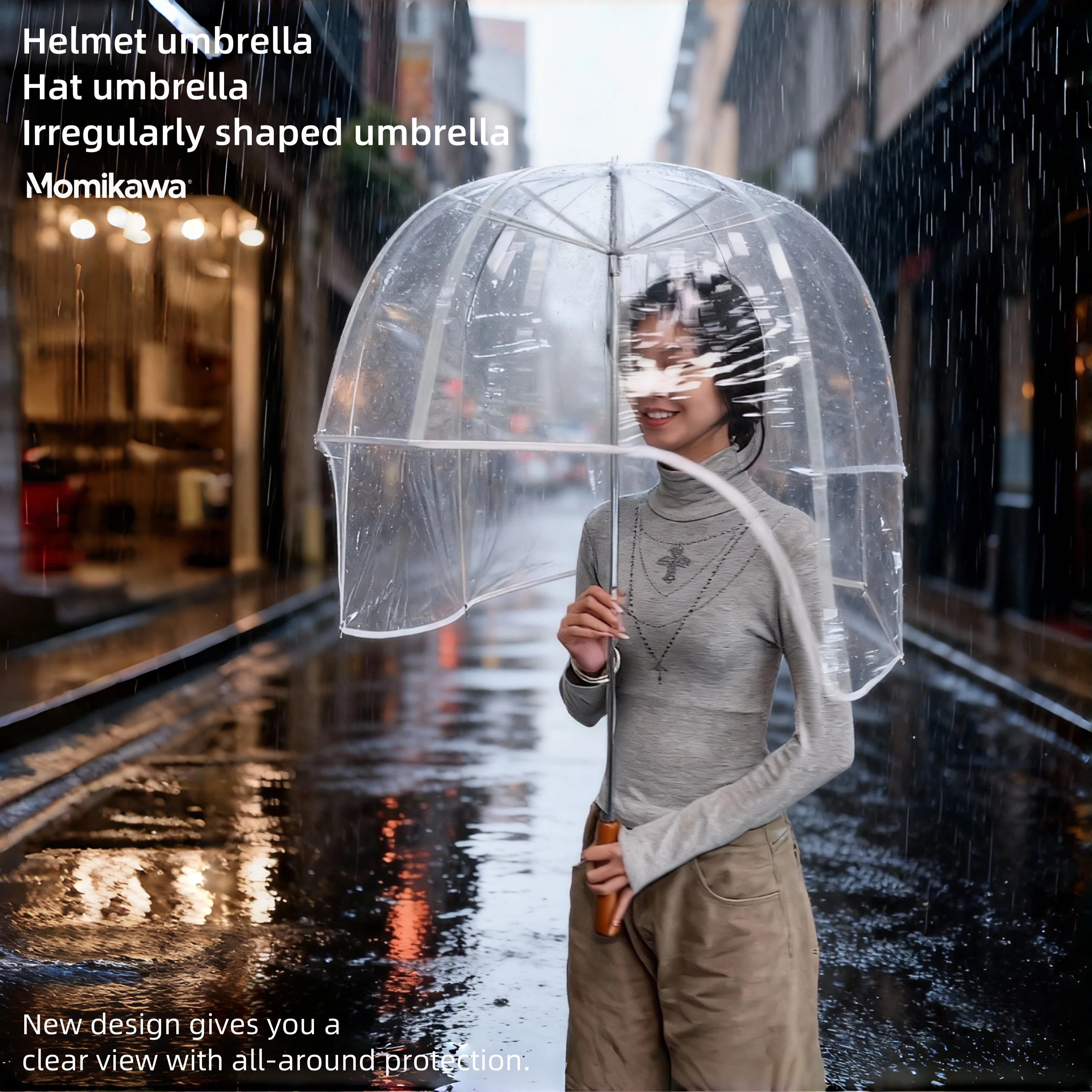 Long-Handled Helmet Umbrella Windproof Waterproof Transparent Fun ...