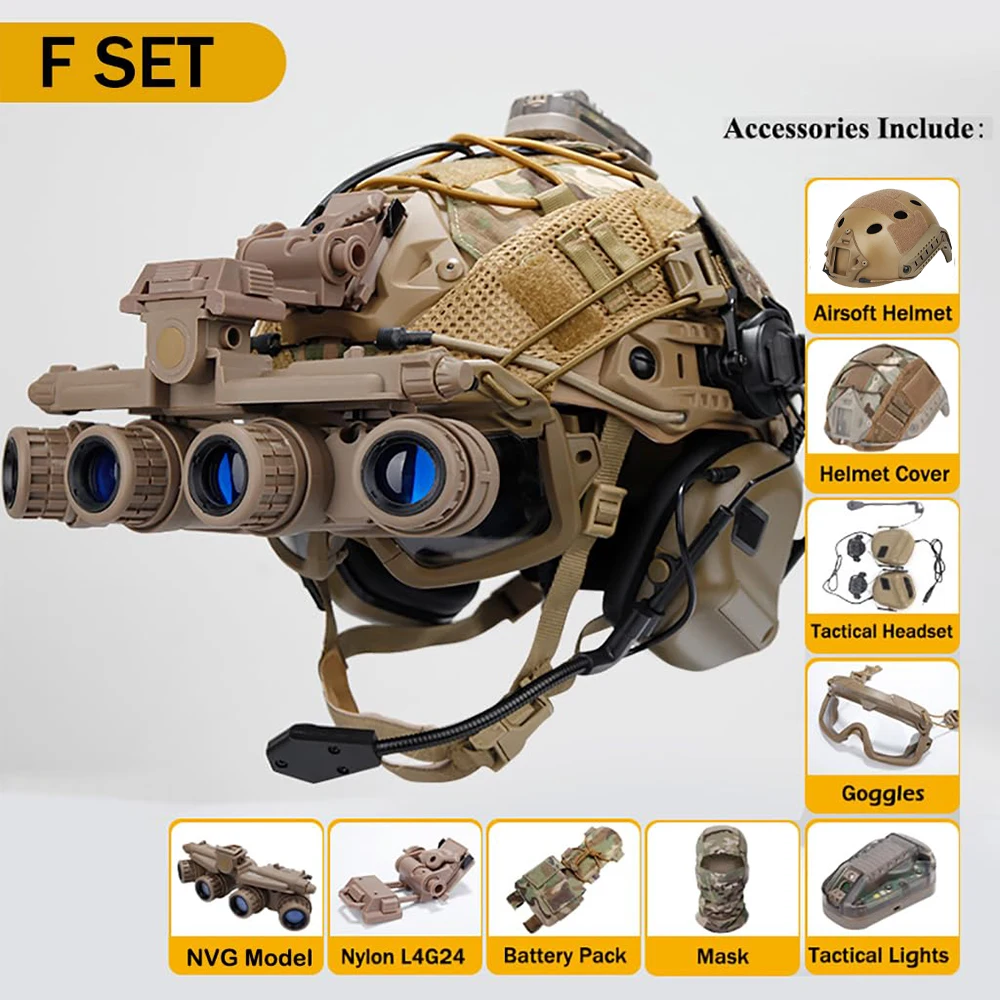 Tactical Fast Helmet Set Adjustable Airsoft Helmet with Headset Goggles ...