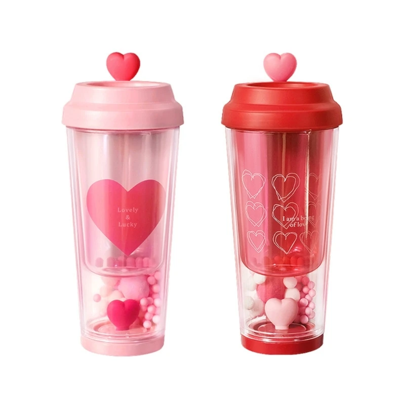 67JE-Double-Layer-Cups-Student-Water-Cup-Plastic-Straw-Cup-Suitable-for ...