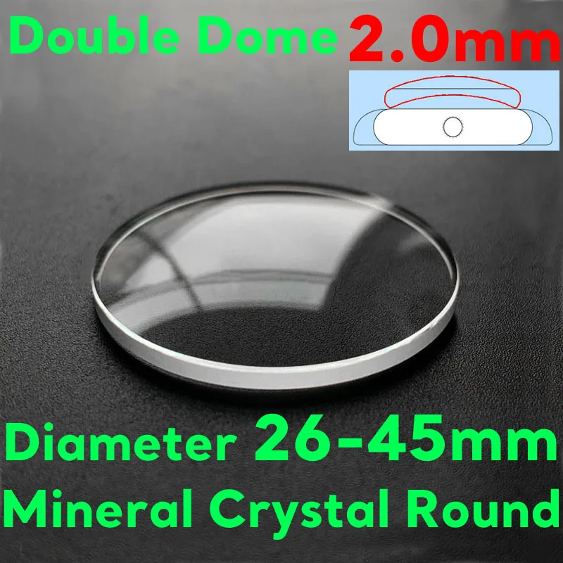 Double-Dome-2-0mm-Round-Watch-Crystal-26mm-to-45mm-Replacement-Mineral ...