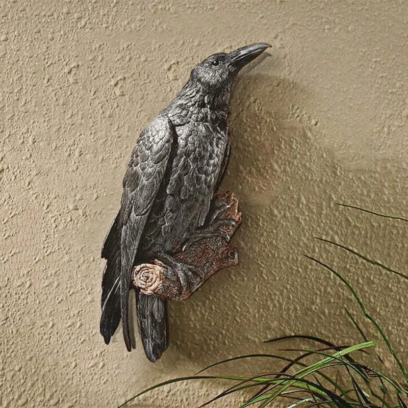 Fake Raven Resin Statue Bird Crow Sculpture Outdoor Crows Halloween ...