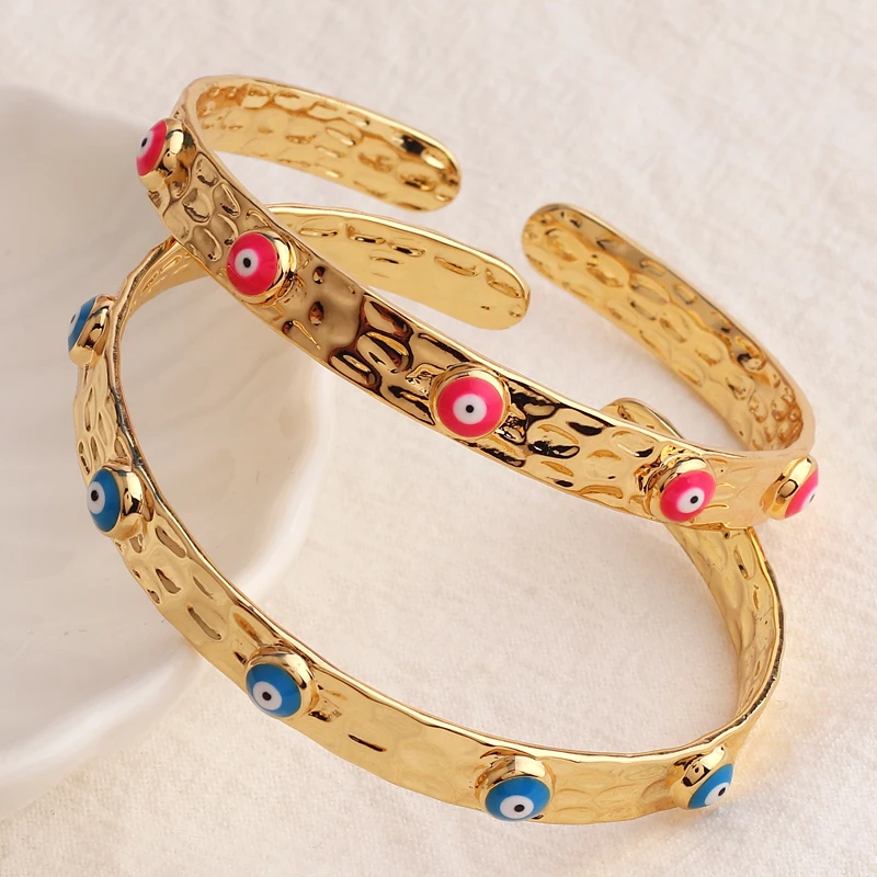 18K Gold Plated Cuff Band Bracelet For Women Fashion Evil Eye Bangle ...