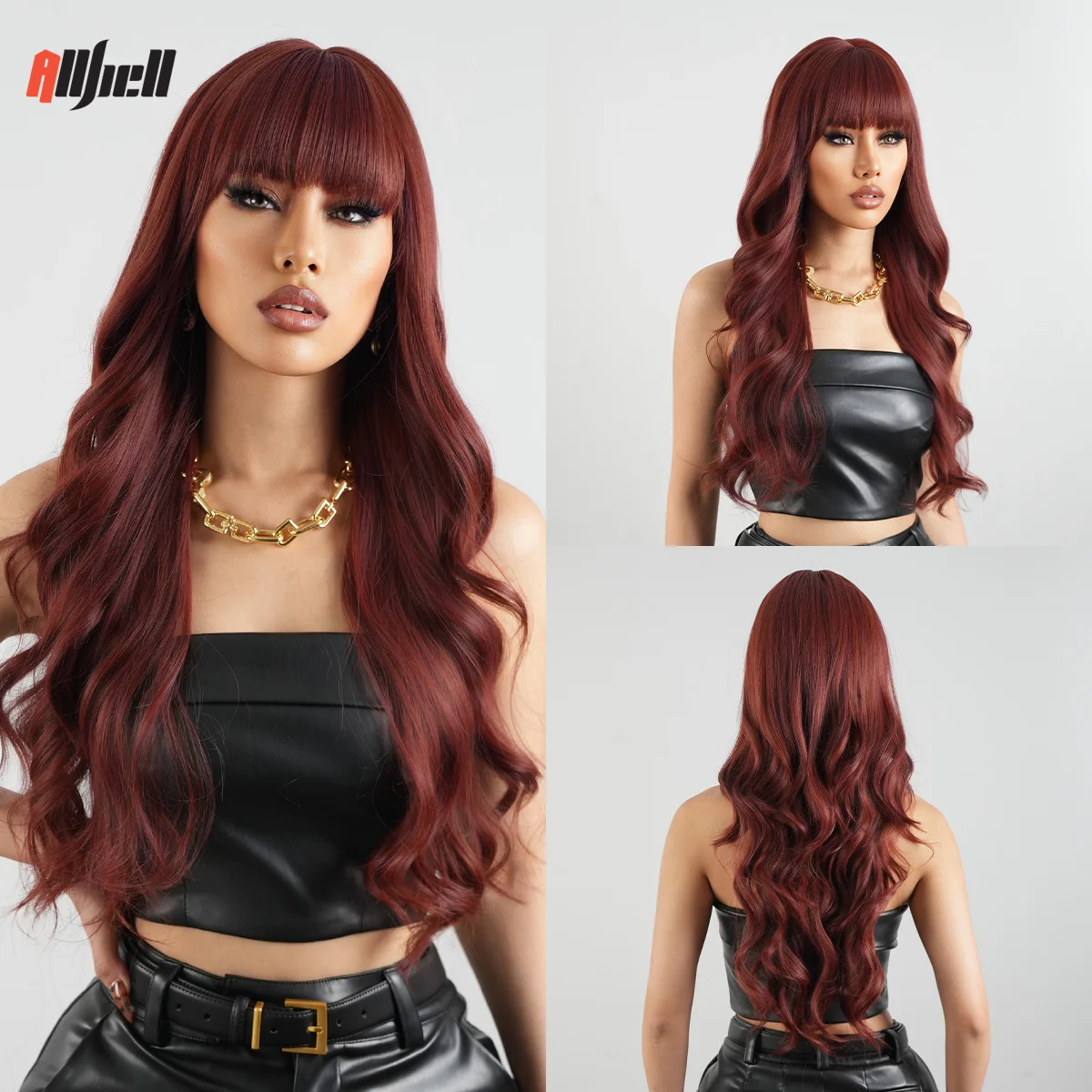 Ruby-Red-Long-Wavy-Wigs-Natural-Synthetic-Wigs-with-Bangs-for-Black ...