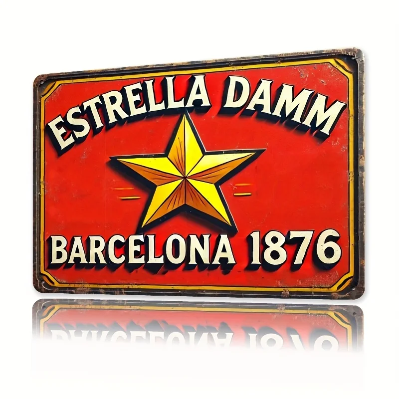"Estrella Damm" Metal Wall Art Sign --Inspired Red & Yellow Design with ...