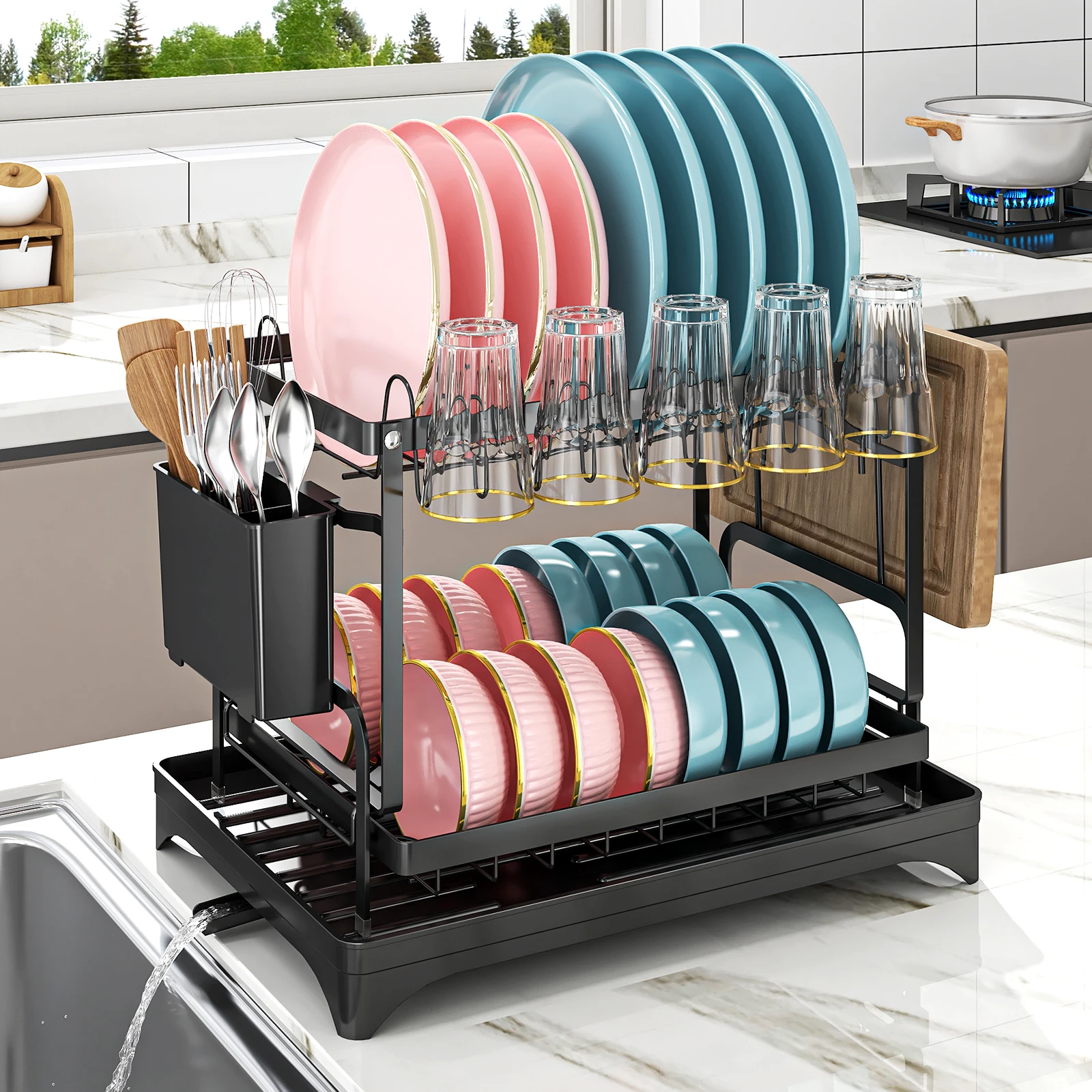 2tier-Multipurpose-Dish-drying-Rack-for-Kitchen-countertop-with-Cups ...