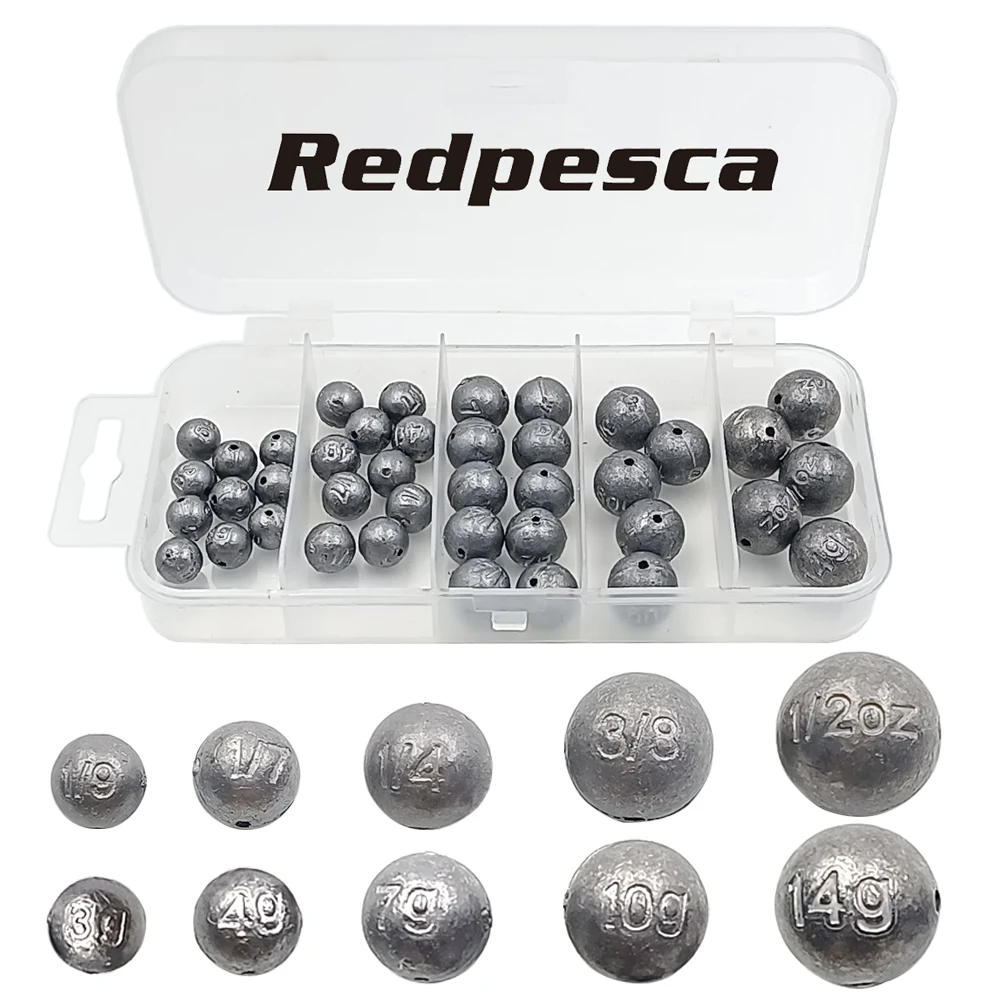 100-40Pcs-Round-Lead-Sinker-Weight-With-Tackle-Box-Set-Ball-Fishing ...