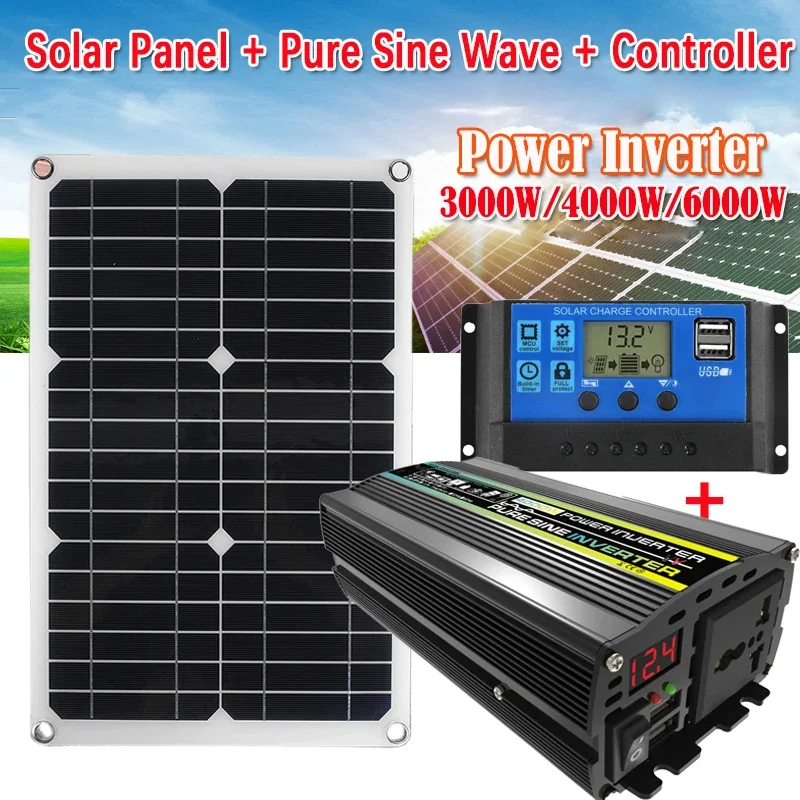 Solar-Panel-Kit-Complete-4000W-6000W-Pure-Sine-Wave-Power-Inverter-Home ...