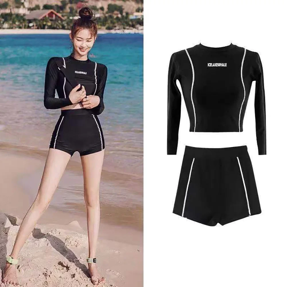 Two-Piece-Women-s-Swimming-Suit-Ladies-Patchwork-Long-Sleeve-Swimwear ...